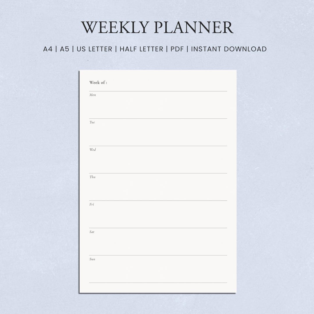 Modern Weekly Planner | One Page Layout With Lined Days | Monday Start ...