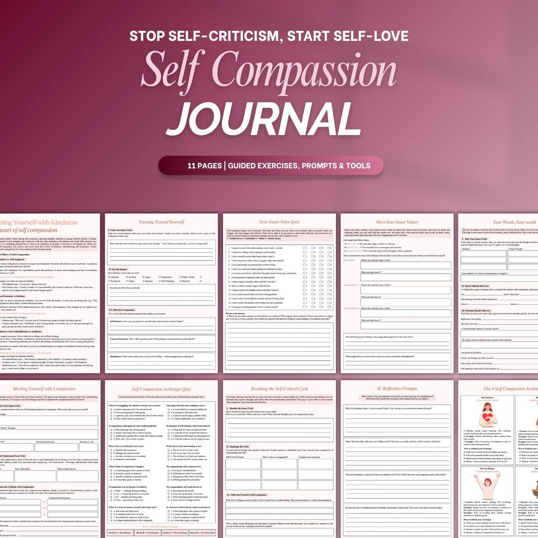 Self Compassion Journal | Self Esteem Therapy Inner Critic Workbook ...