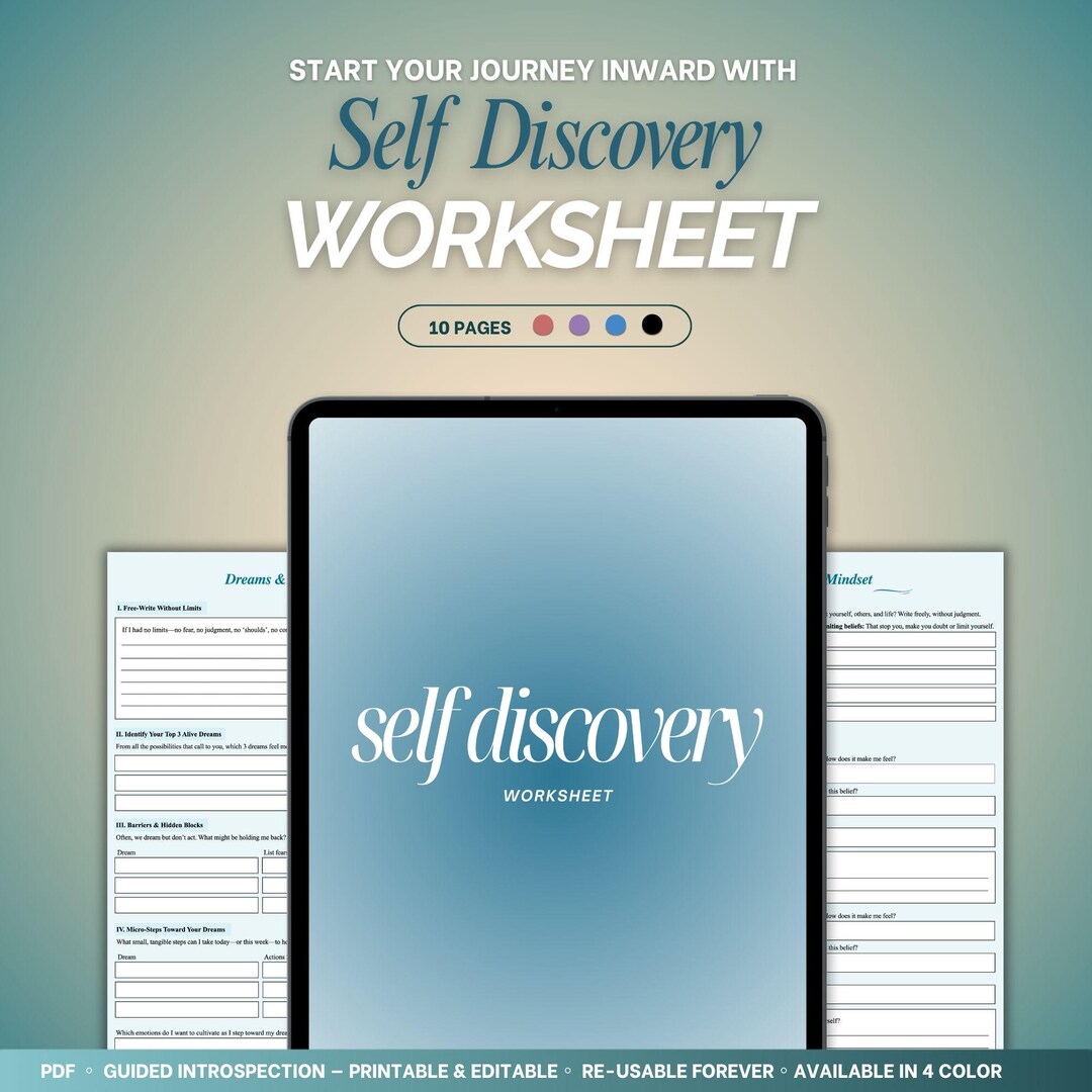 Self Discovery Workbook | Editable Worksheet Identity & Self Reflection ...