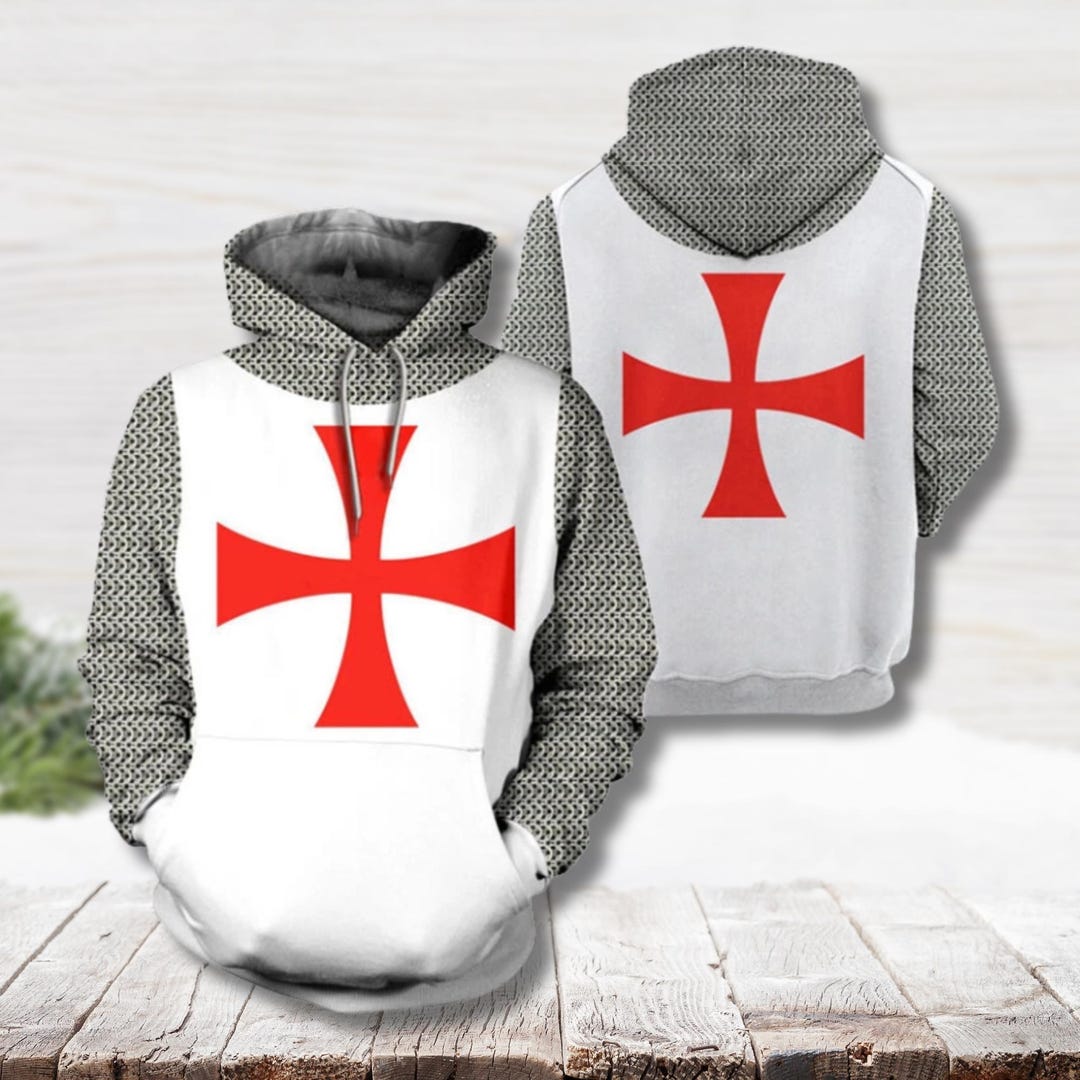 Templar Cross Hoodie With Chainmail Print, Crusader Knight Cosplay ...