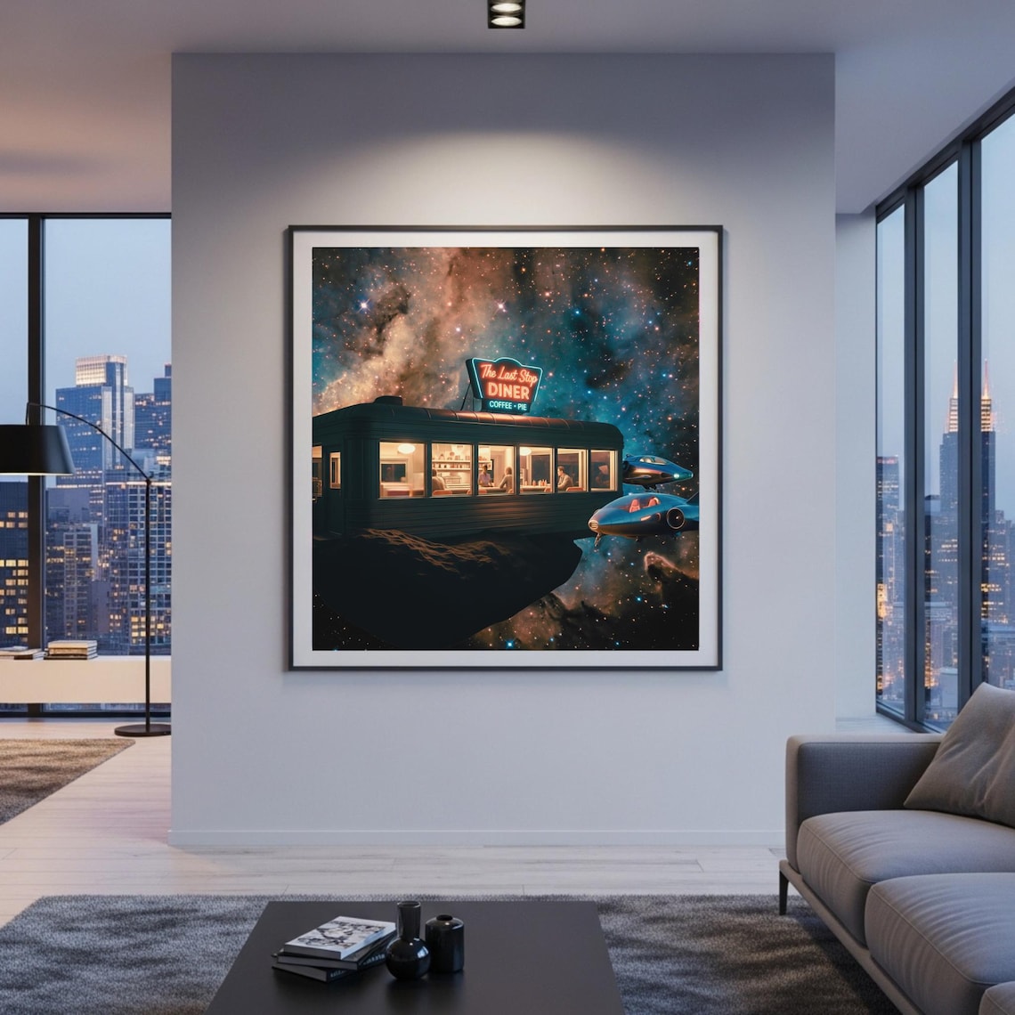 Edward Hopper-style Space Diner Print, Retro Futurism Art, Lonely Space ...