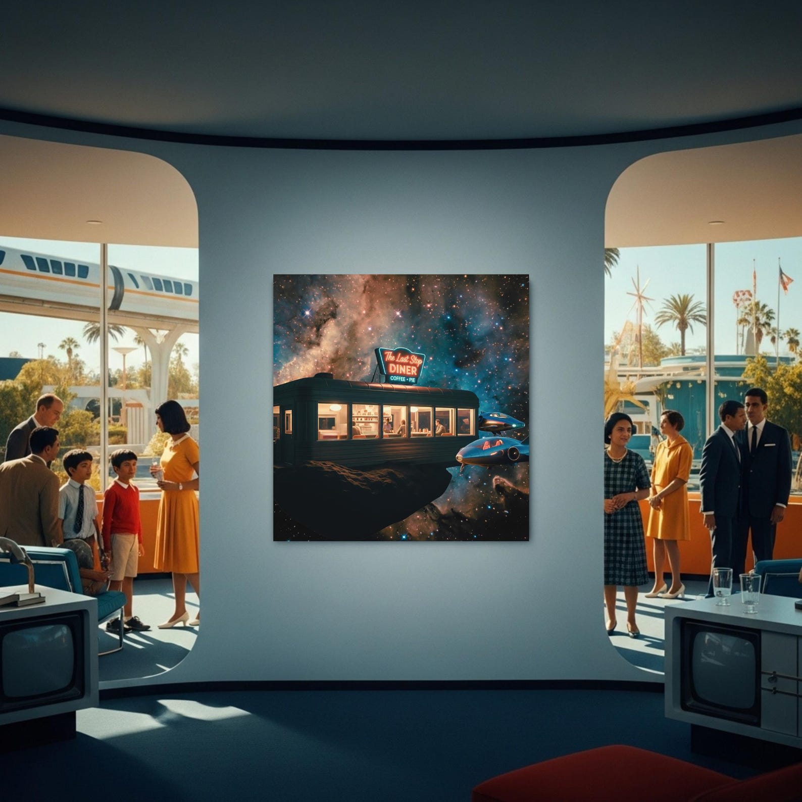 Edward Hopper-style Space Diner Print, Retro Futurism Art, Lonely Space ...