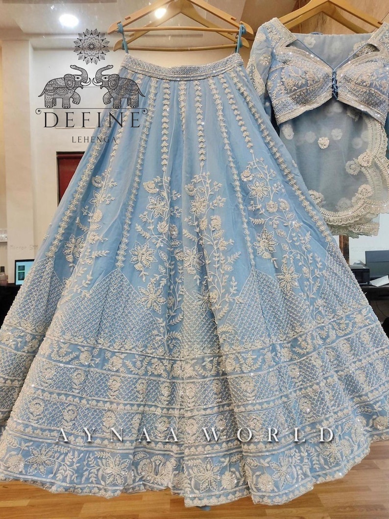 Beautifully Embroidered Sky Blue Bridal Lehenga Choli for Your Big Day ...