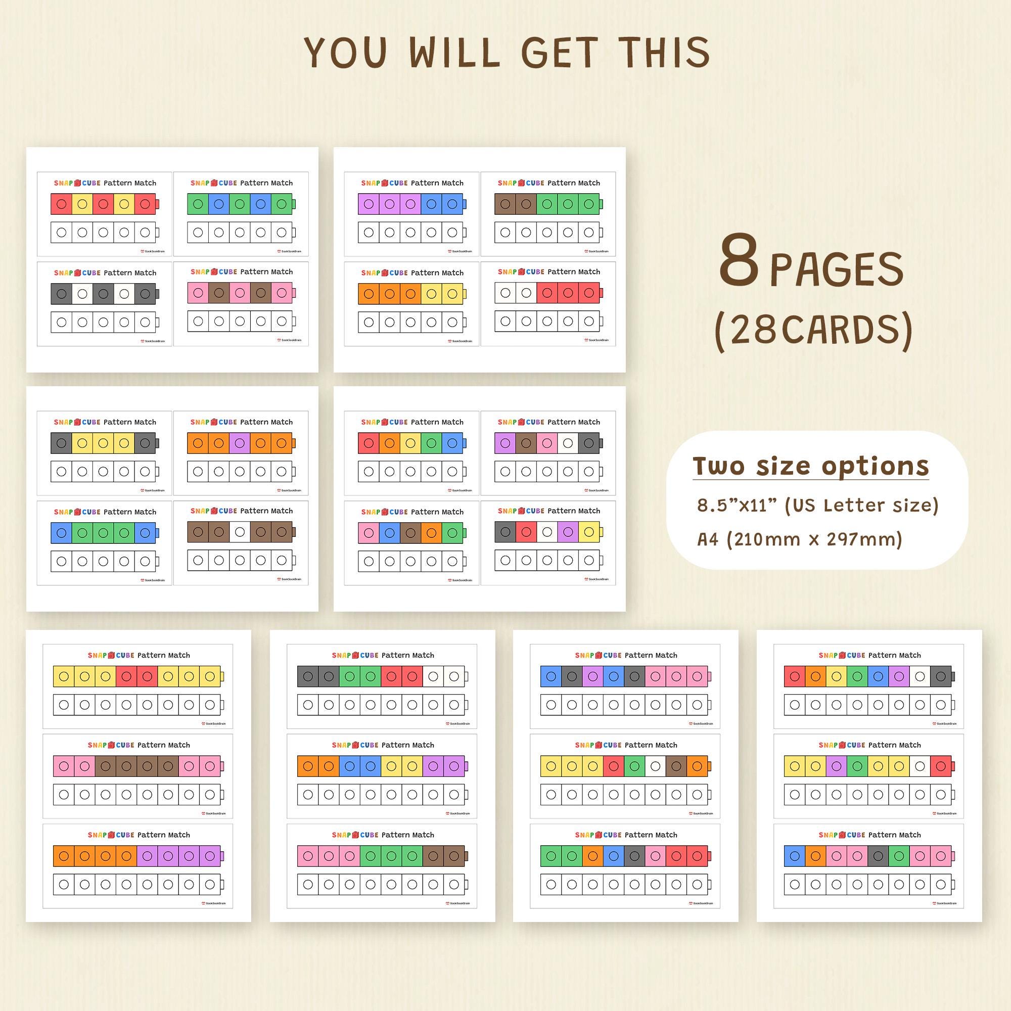 Snap Cube Pattern Matching Mats, Preschool Math Activity, Pre-k ...