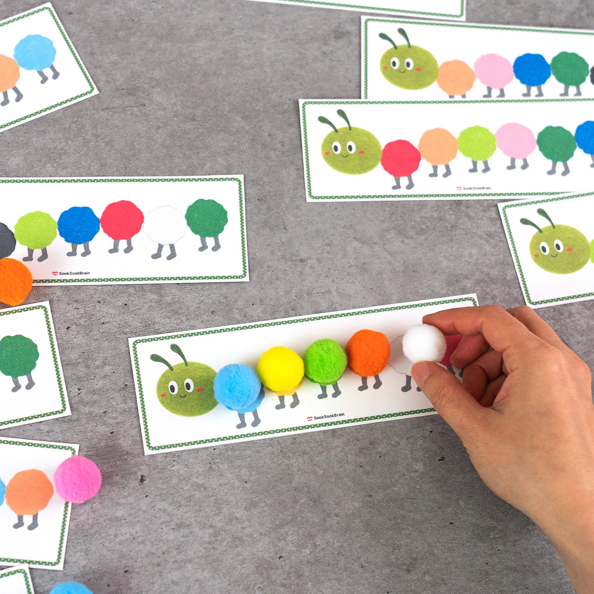 Caterpillar Pom Pom Color Matching Activity, Toddler Learning ...