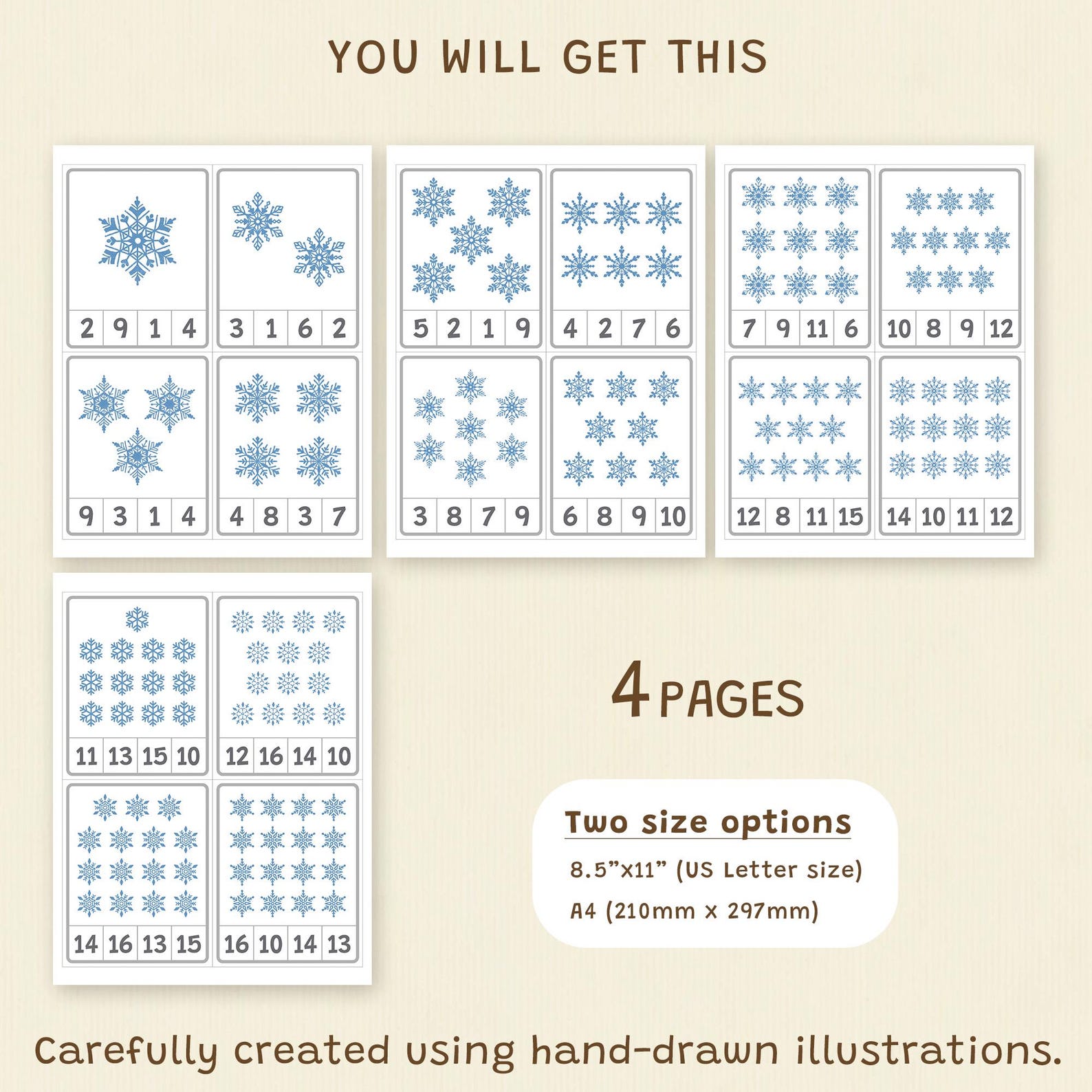 Snowflake Count and Clip Cards, Winter Math Activity, Counting Game ...