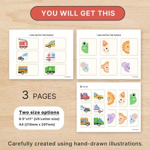 Animals and Vehicles Matching Puzzle Game - Printable Toddler Activity ...