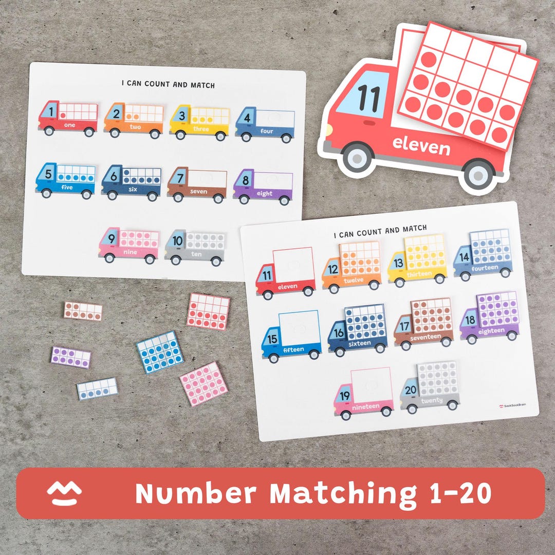 Number Matching 1–20, Truck Counting Activity, Preschool Math Printable ...