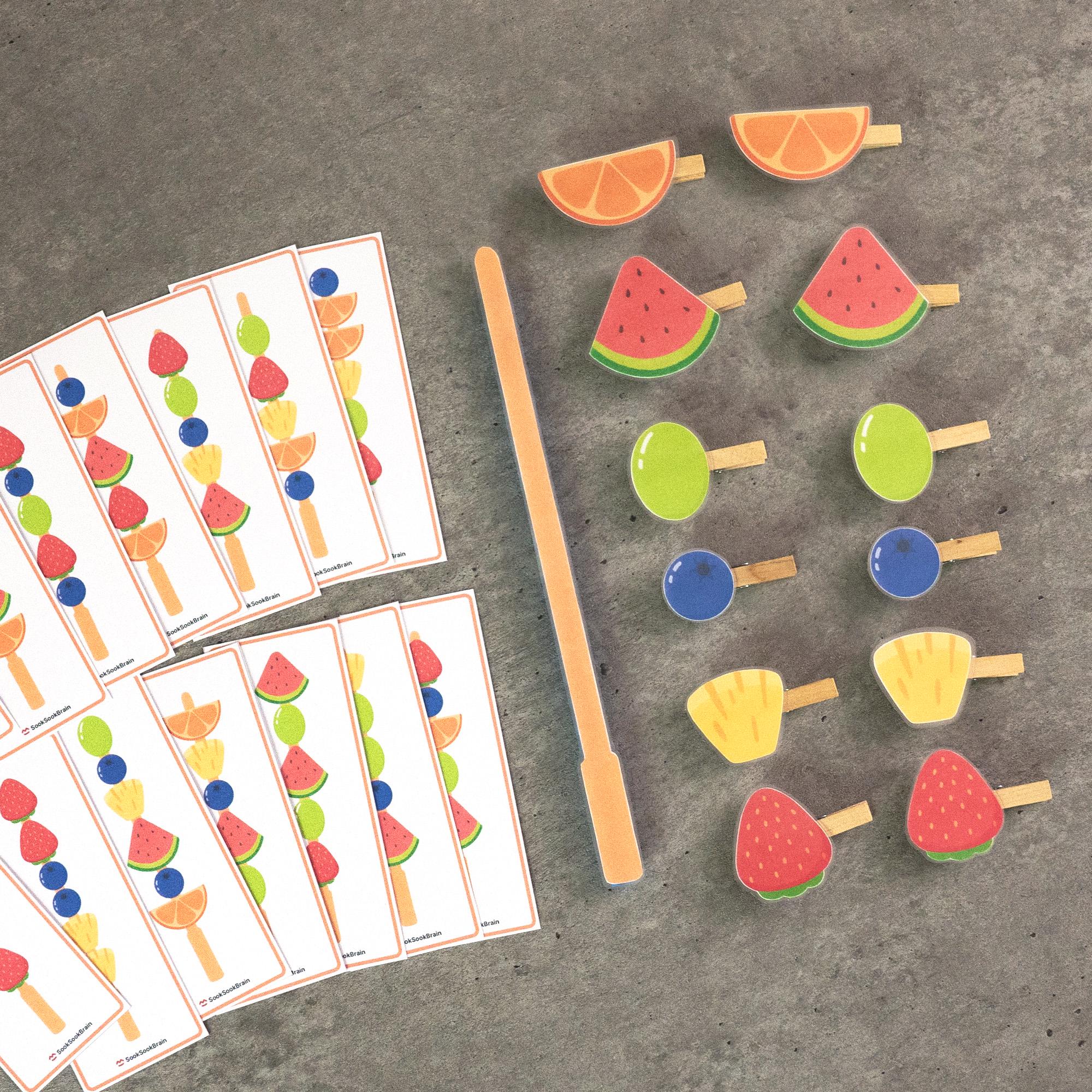 Fruit Skewers Builder Activity, Fine Motor Skills, Matching Game ...