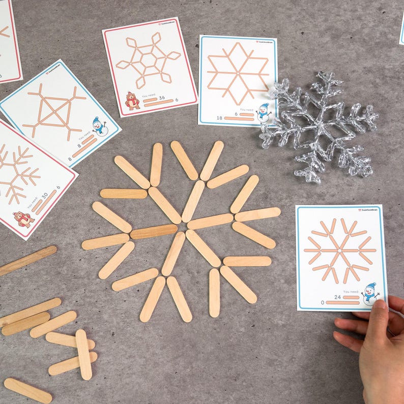 Snowflake Popsicle Stick Activity, Fine Motor Skills Game, Christmas ...