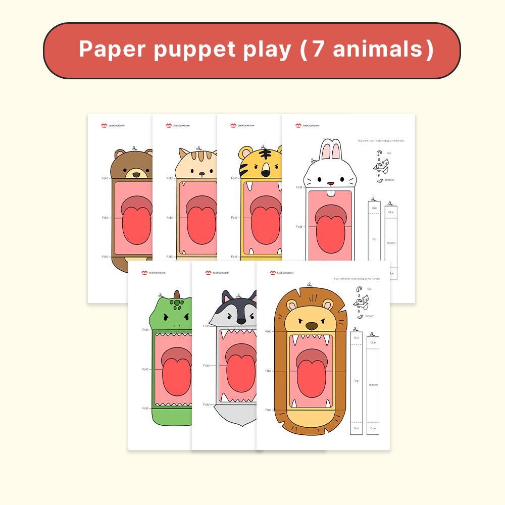 Printable Animal Hand Puppets - Coloring Pages, Dice Game (digital ...