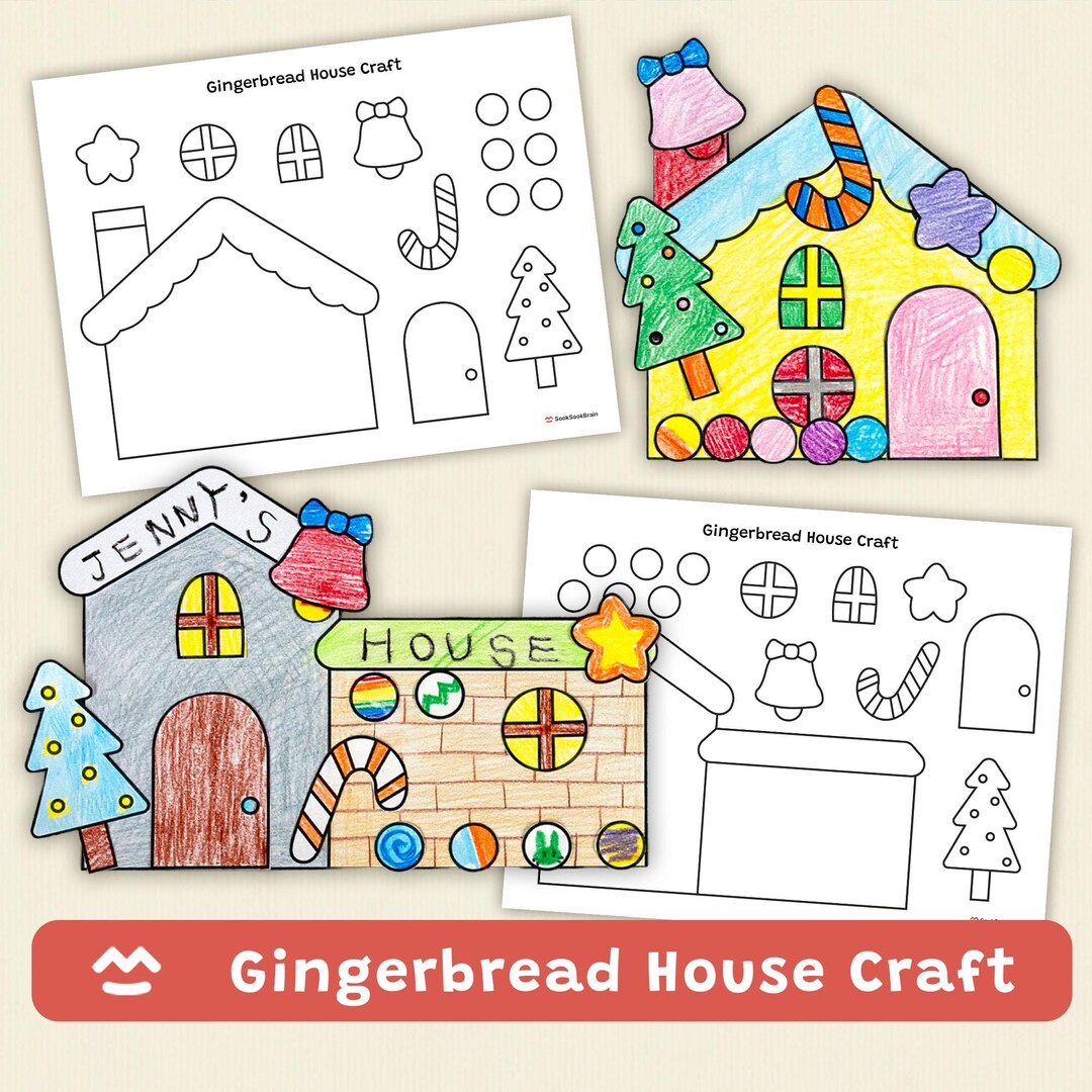 Gingerbread House Craft Printable, Preschool Holiday Art, Christmas ...
