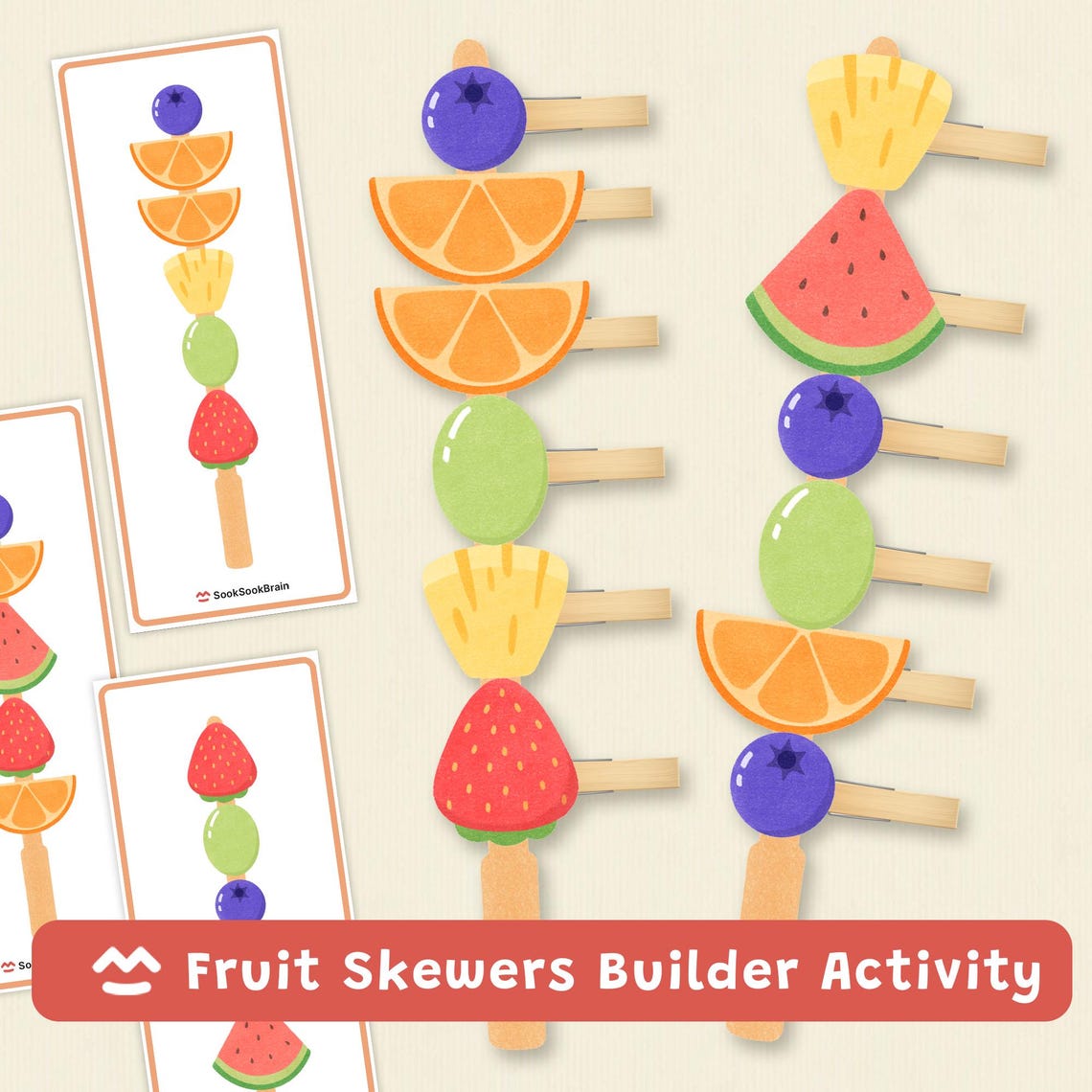 Fruit Skewers Builder Activity, Fine Motor Skills, Matching Game ...