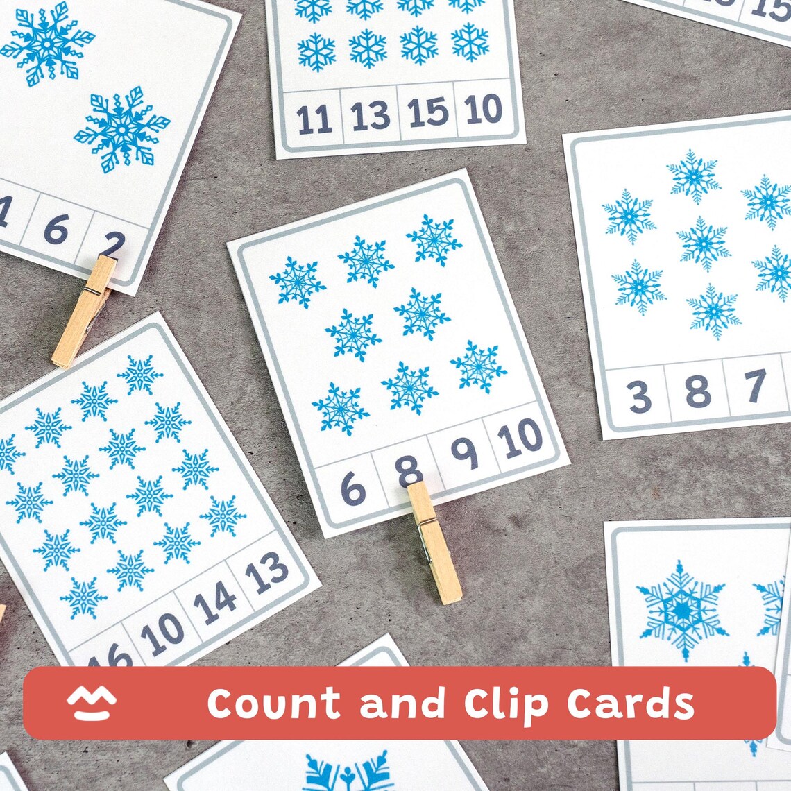 Snowflake Count and Clip Cards, Winter Math Activity, Counting Game ...