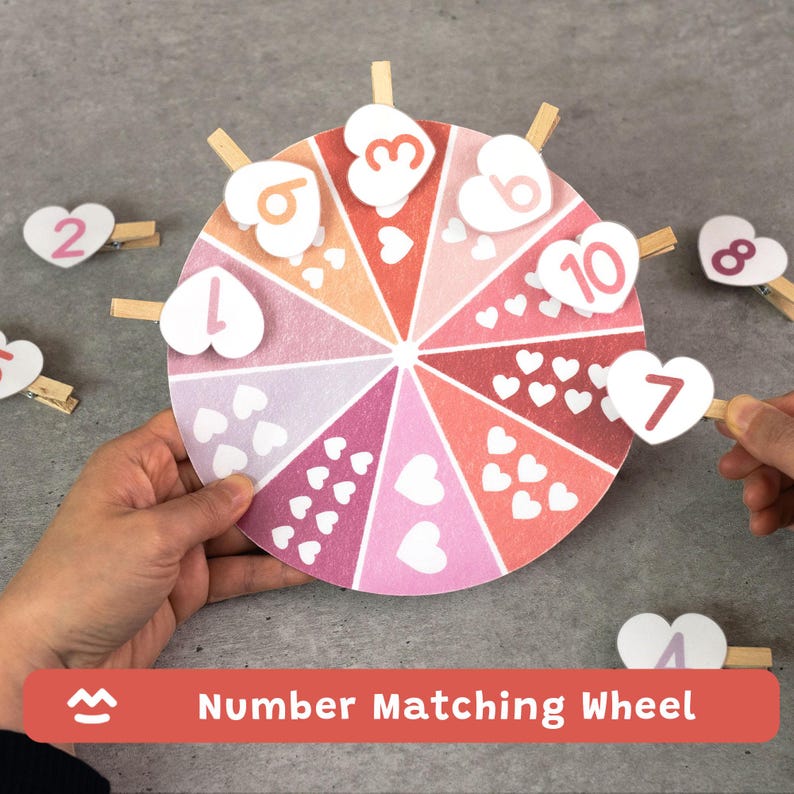 Valentine Number Matching Wheel 1–10, Preschool Math Game, Valentine’s ...
