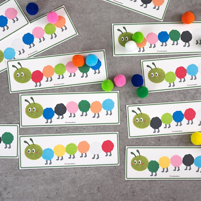 Caterpillar Pom Pom Color Matching Activity, Toddler Learning ...