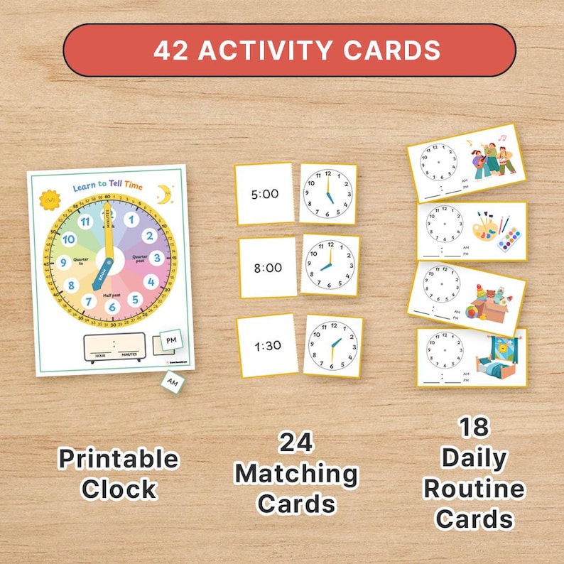 Learn to Tell Time Printable Clock - 42 Activity Cards, Interactive ...