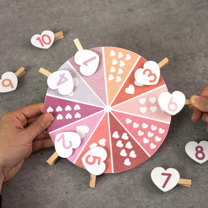 Valentine Number Matching Wheel 1–10, Preschool Math Game, Valentine’s ...
