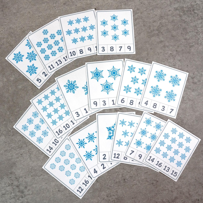 Snowflake Count and Clip Cards, Winter Math Activity, Counting Game ...