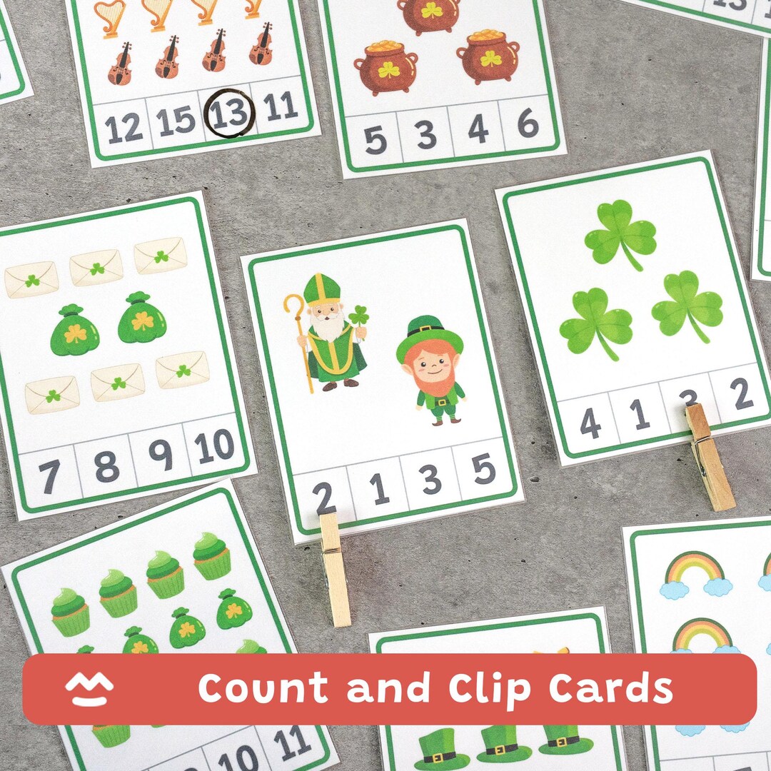 St. Patrick's Day Count and Clip Cards, Counting Game, Leprechaun math ...