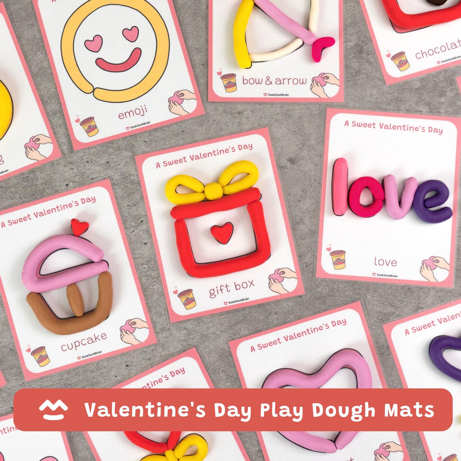 Valentine’s Day Play Dough Mats, Montessori Learning, Playdough ...