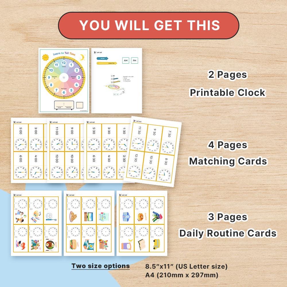 Learn to Tell Time Printable Clock - 42 Activity Cards, Interactive ...