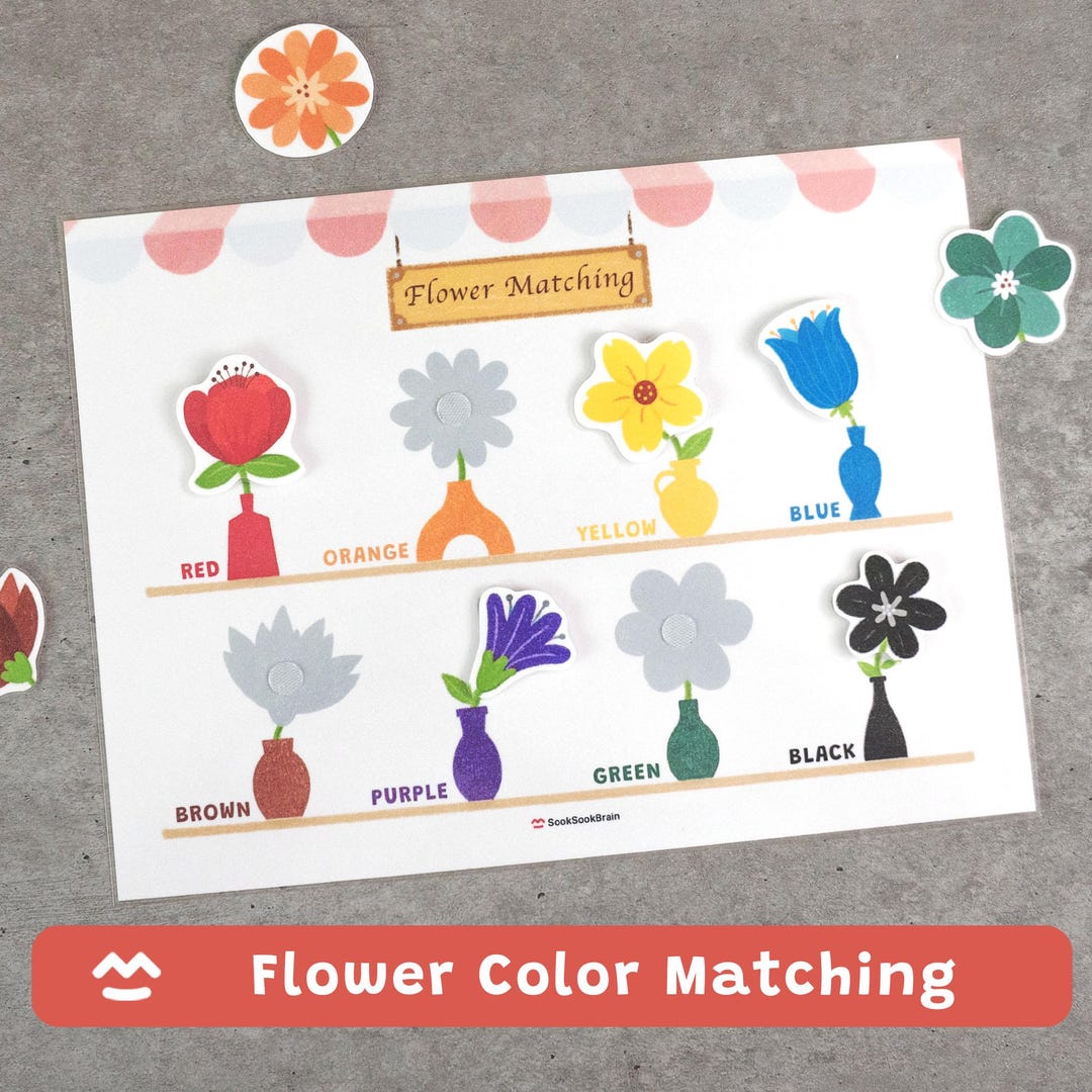 Flower Color Matching Game, Preschool Color Sorting Activity, Toddler ...