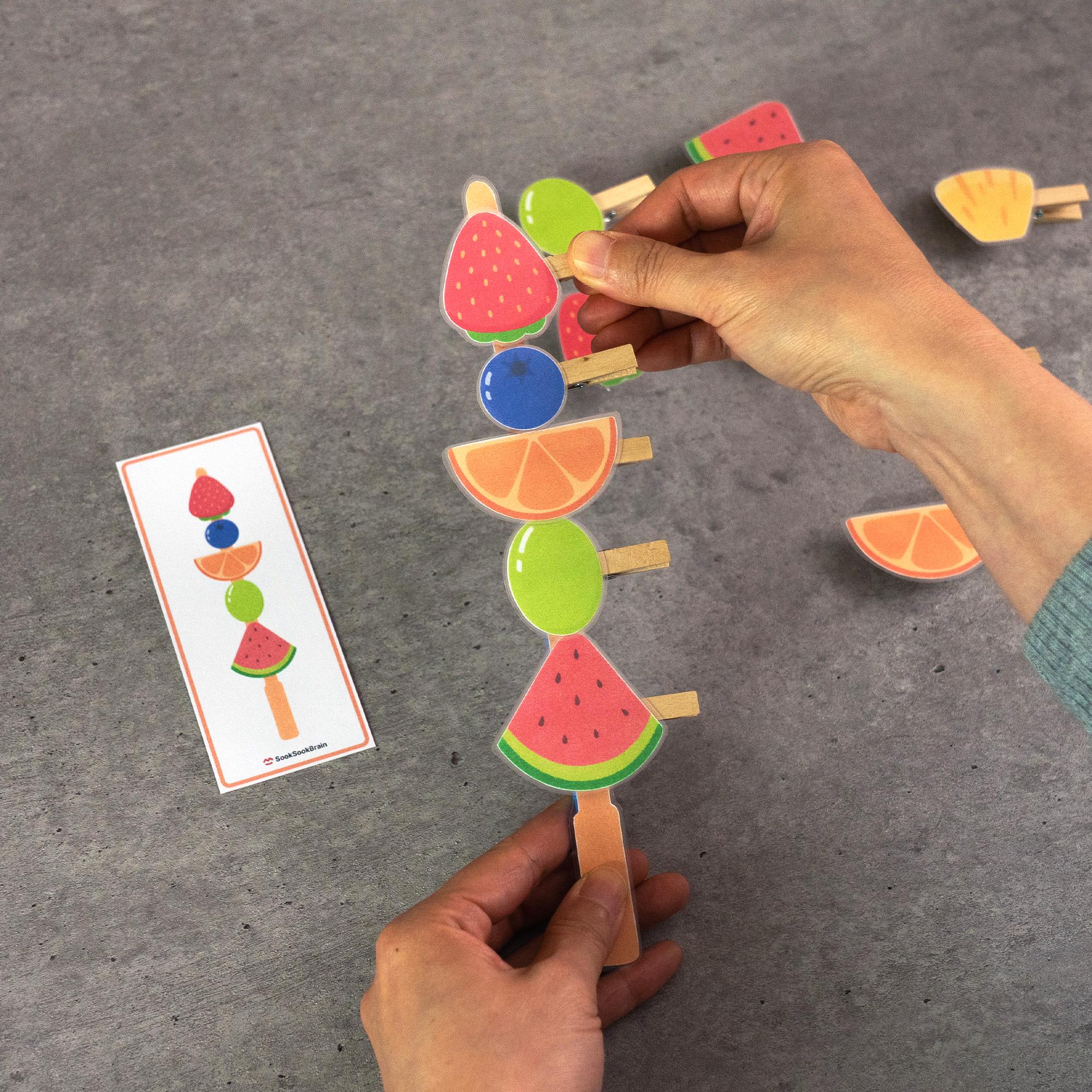 Fruit Skewers Builder Activity, Fine Motor Skills, Matching Game ...