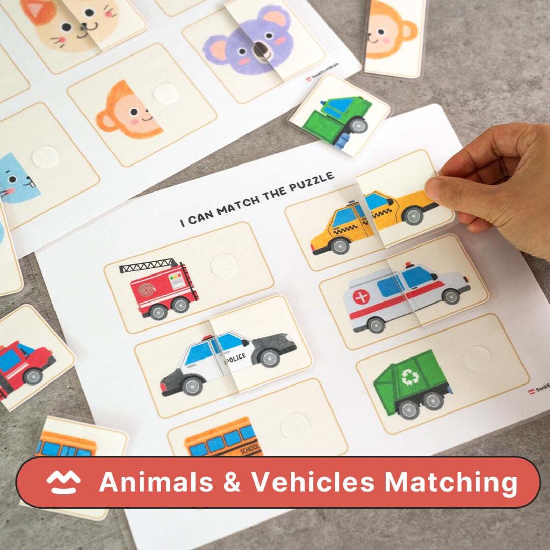 Animals and Vehicles Matching Puzzle Game - Printable Toddler Activity ...