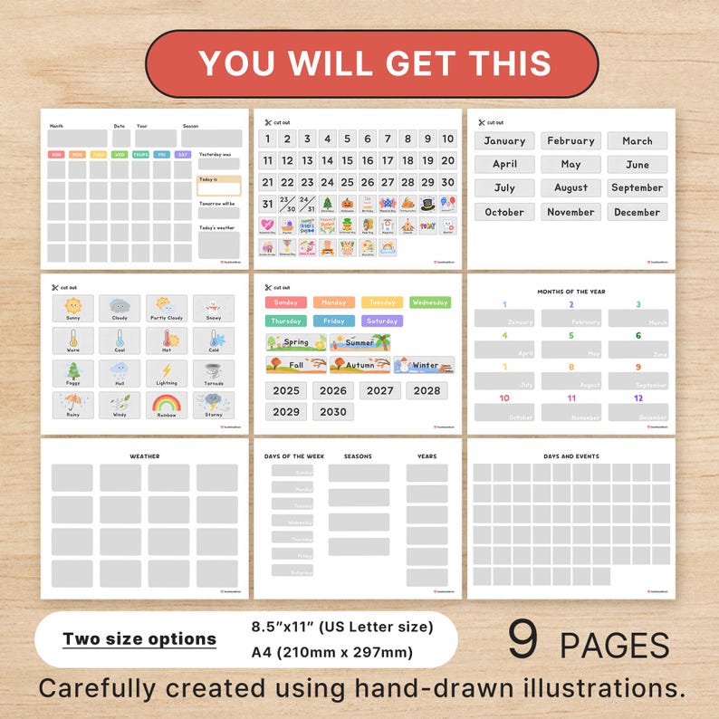 Kids Perpetual Calendar - Montessori Daily Calendar for Toddlers ...