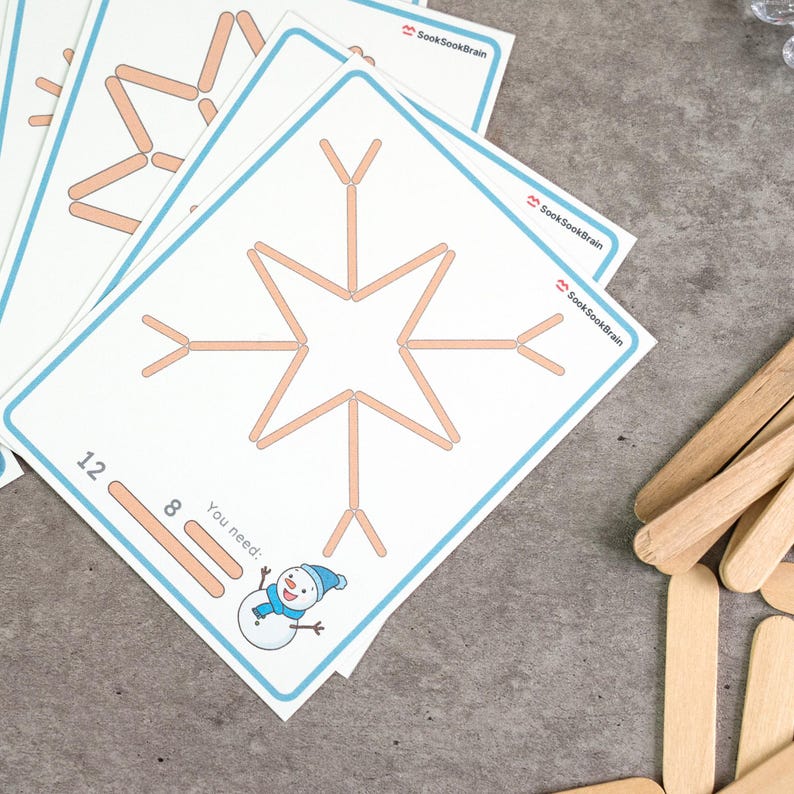 Snowflake Popsicle Stick Activity, Fine Motor Skills Game, Christmas ...