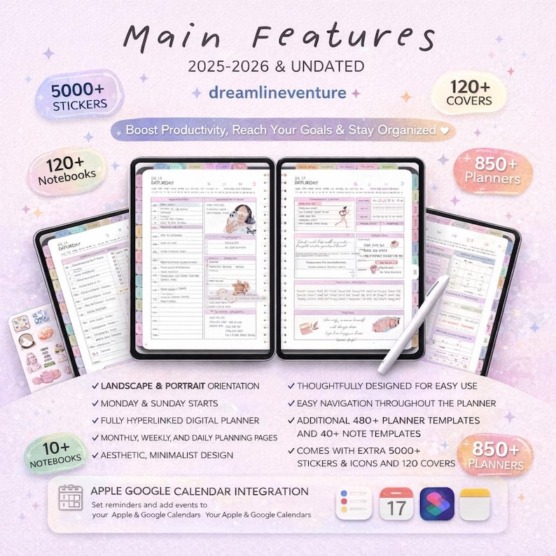 Agenda numérique tout-en-un 2025-2026 | Quotidien, hebdomadaire ...