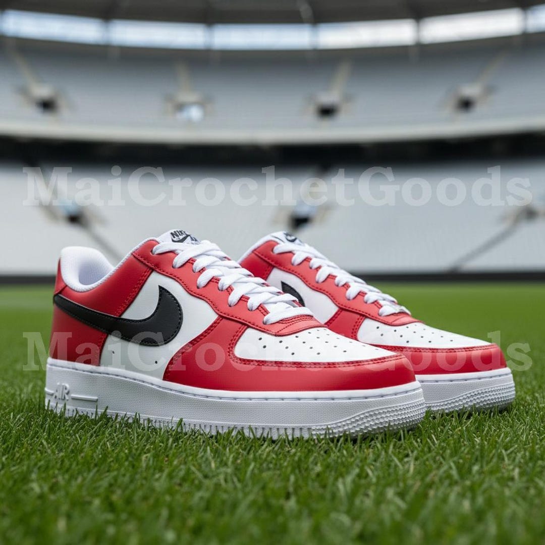 Custom Hand-painted AF1 Sneakers | Red & Black Team Colors - Etsy