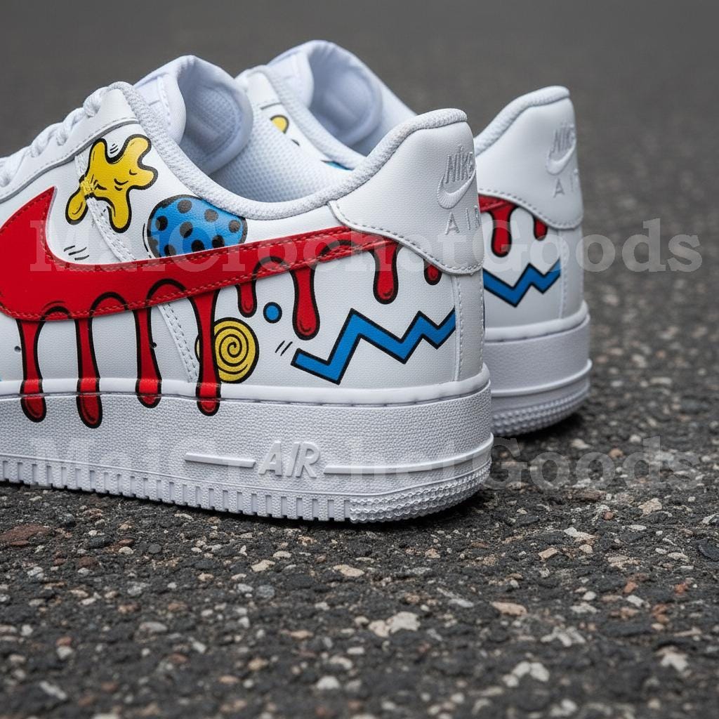 Cartoon Art Custom Air Force One Style Sneakers – Bold Color Whimsical ...