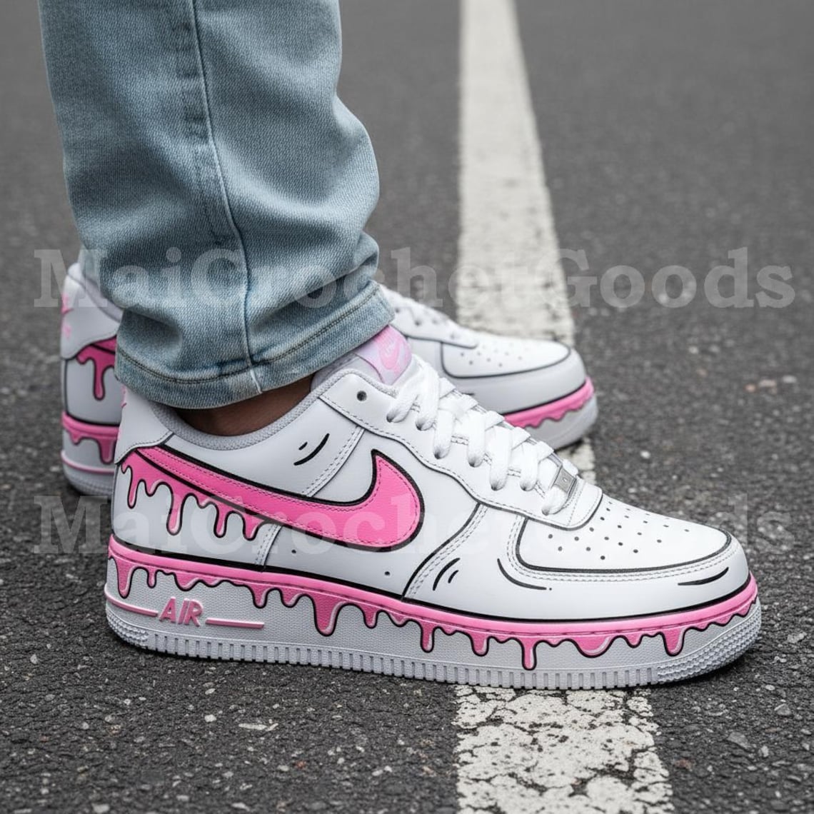 Pink Drip Custom AF1, Hand Painted Air Force One White, Sweet ...