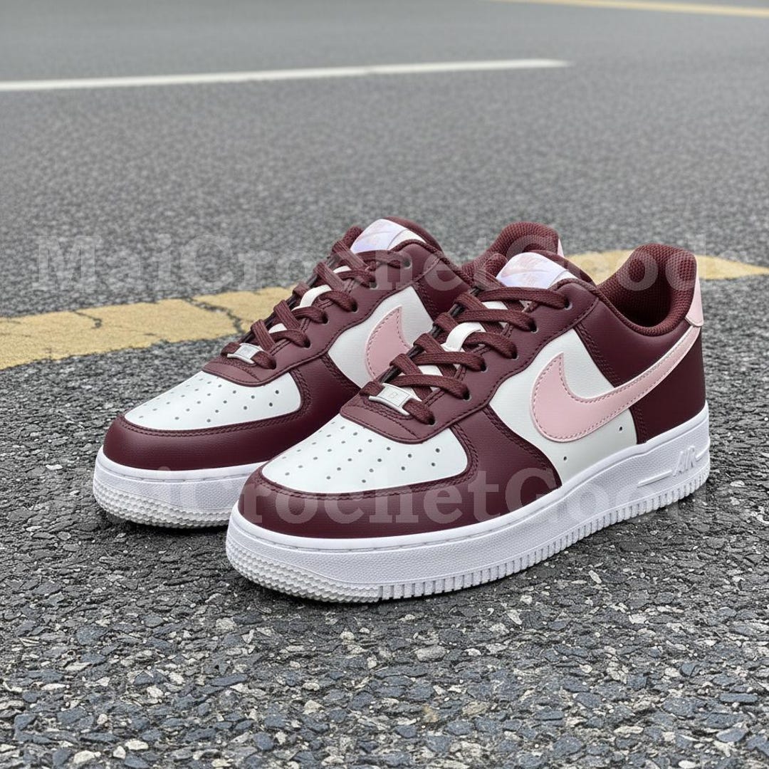 Burgundy Air Force 1 Sneakers | Custom AF1 Colorway | Wine Red and Pink ...