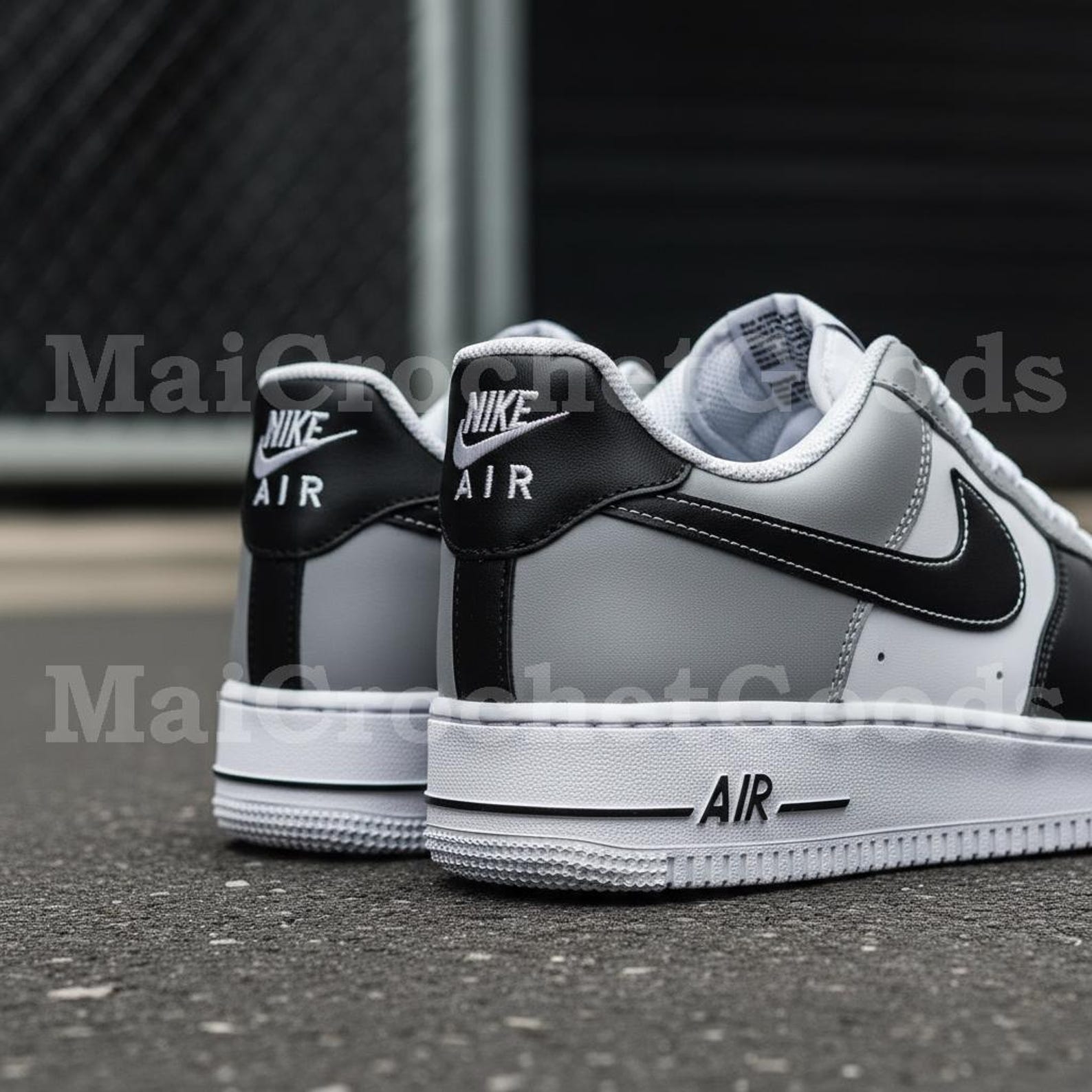 Custom Black White Air Force One Sneakers, Minimal AF1 Style Shoes ...