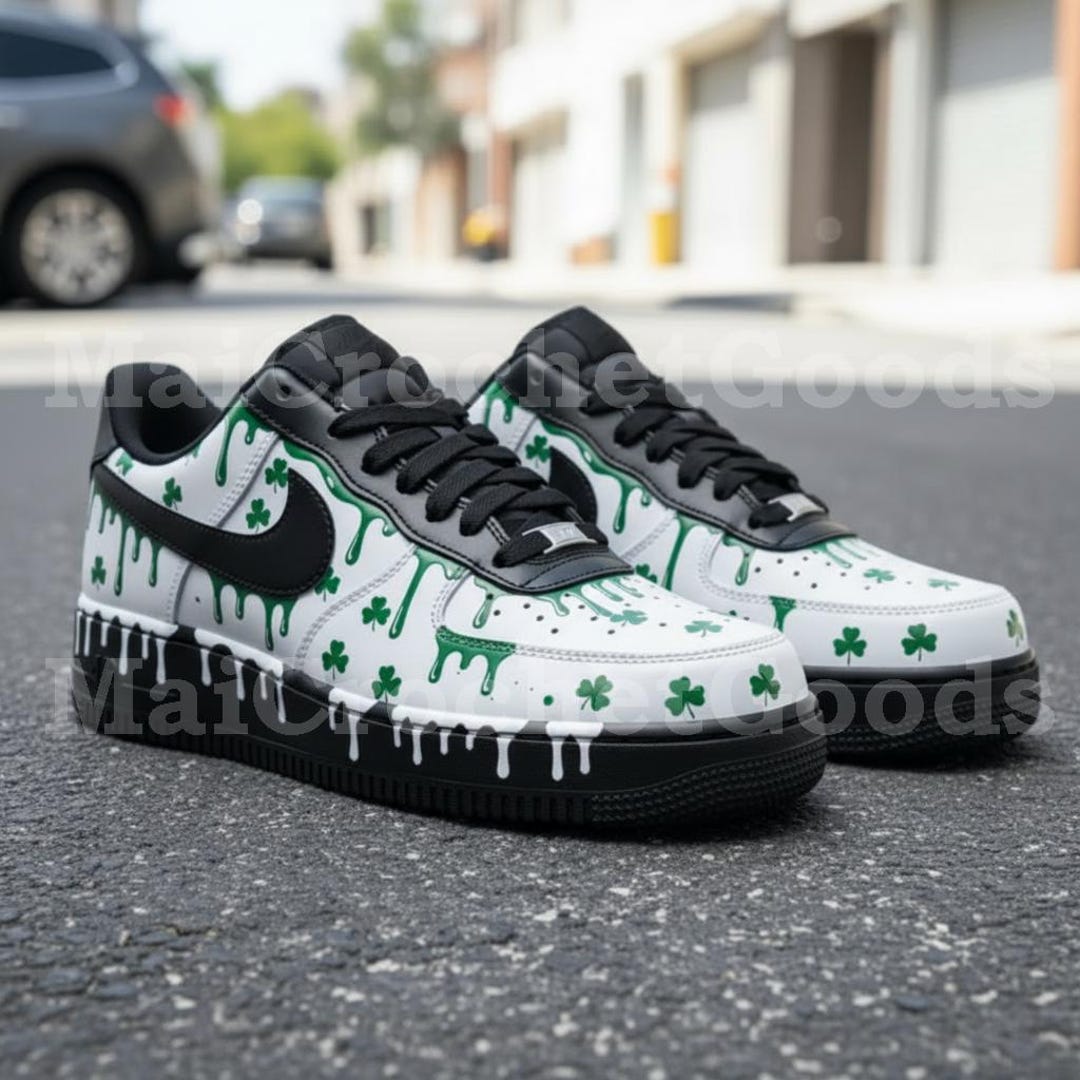 Hand Painted AF1 Sneakers, Green Drip Clover Design, Custom Lucky Shoes ...