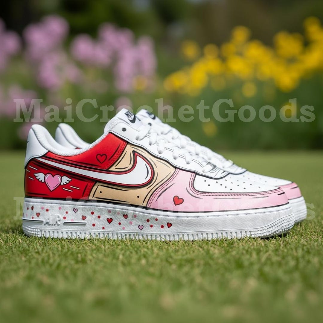 Custom Hand-painted Air Force 1 Sneakers – Love Heart Design, Pink Red ...