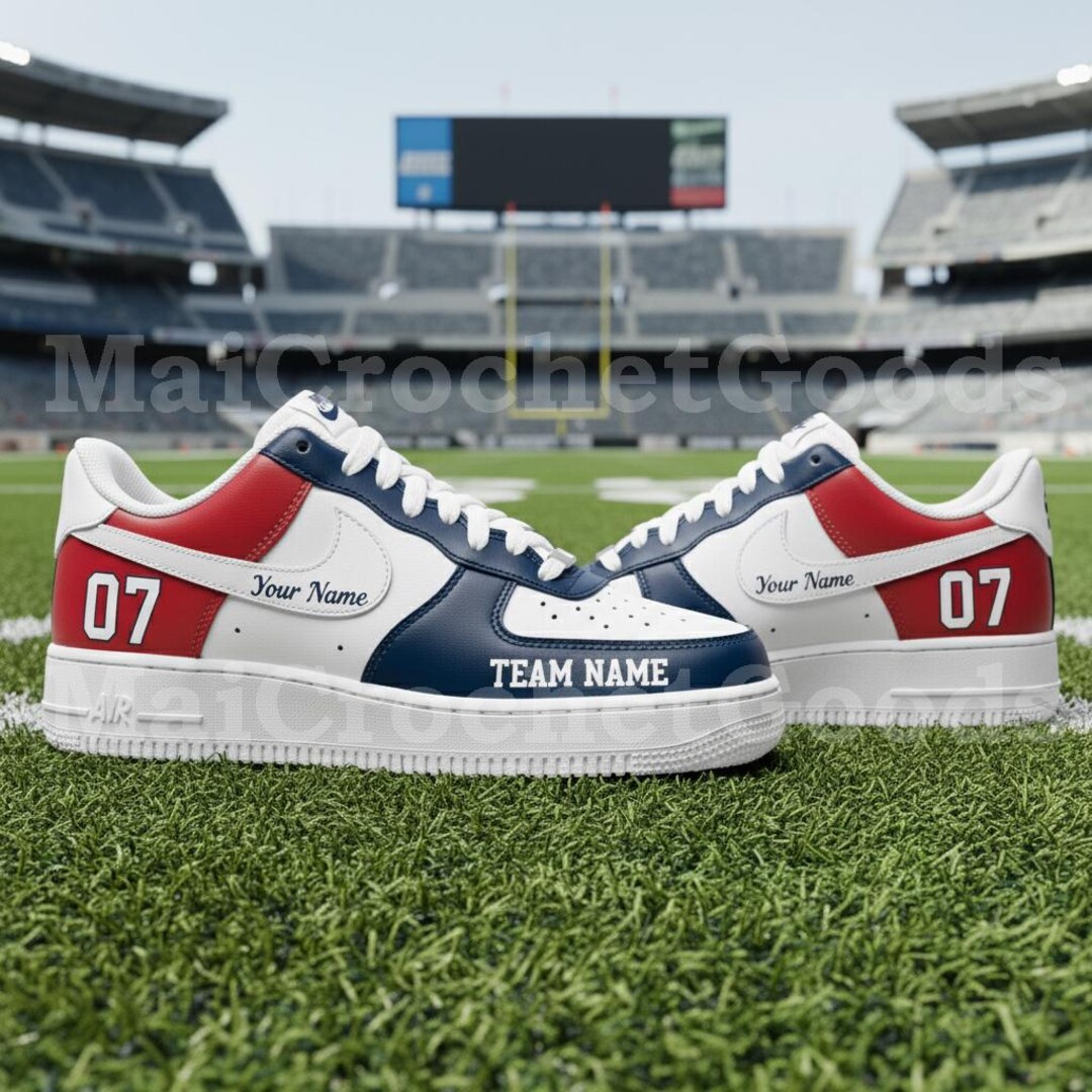 Custom AF1 Low Football Colorway Shoes, Navy Red White Sports Sneakers ...