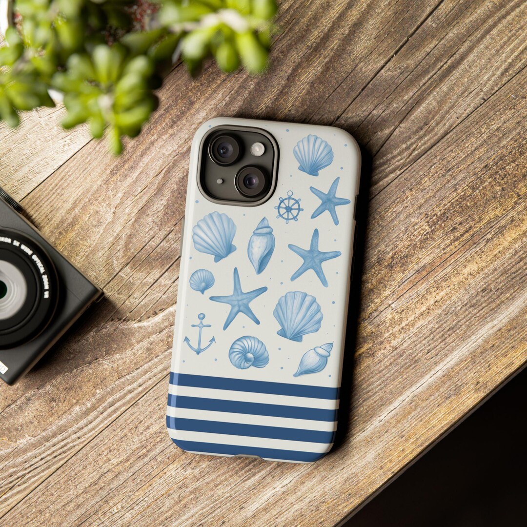 Coastal Phone Case Nautical Blue Seashells Starfish Anchor Coastal Sea ...