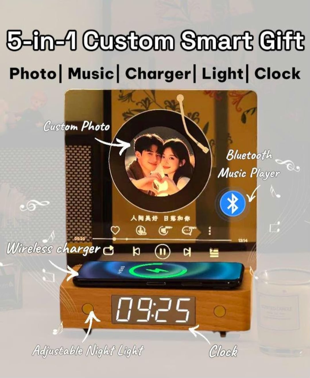 5-in-1 Custom Smart Gift for Couples | Personalized Photo & Song Lamp ...