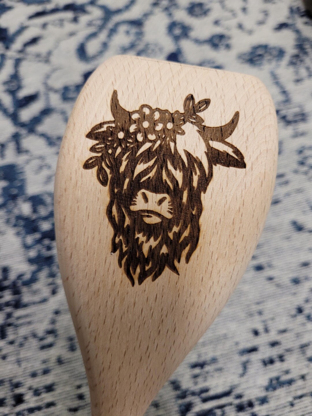 Wooden Spoon Highland Cow With Floral - Etsy