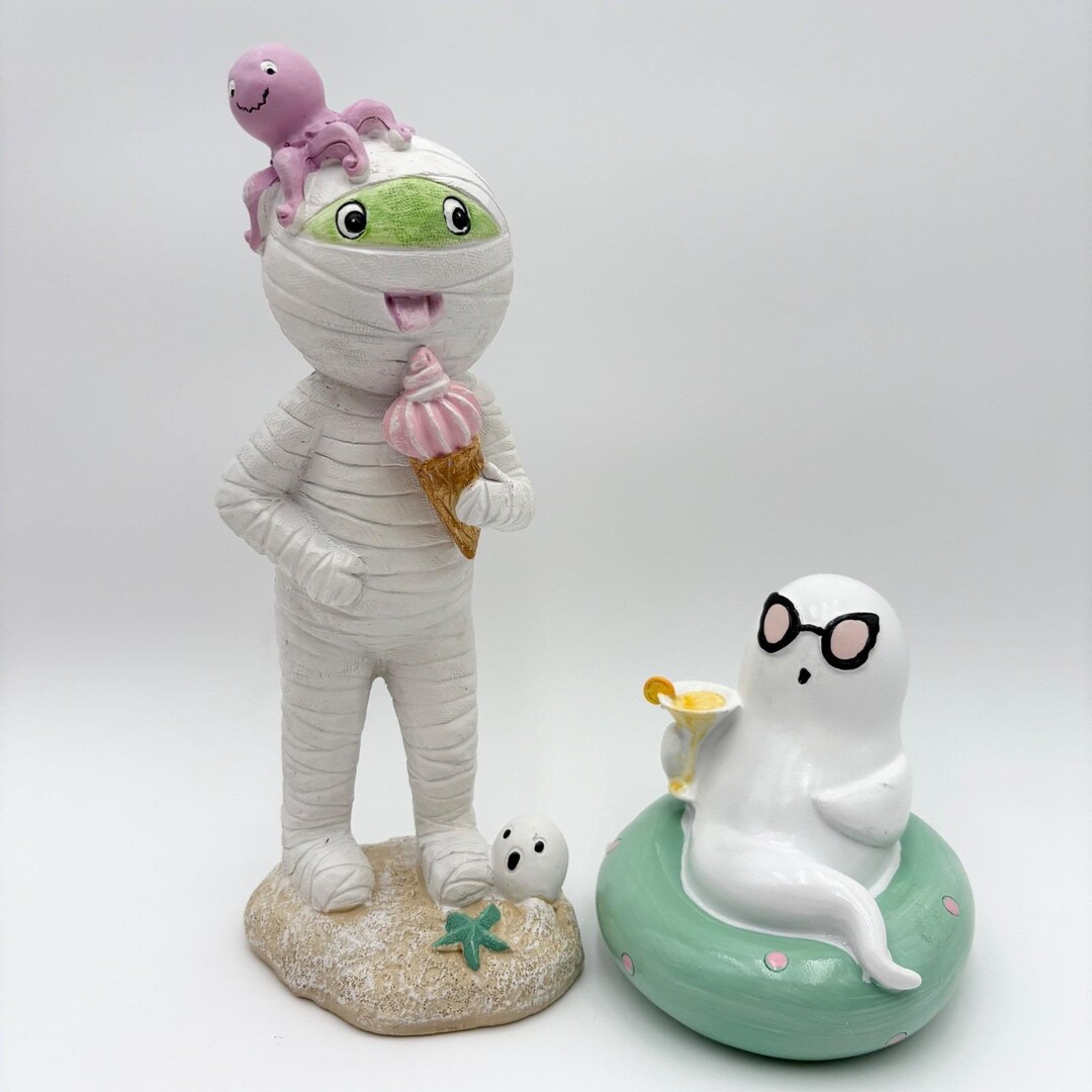 Halloween SUMMERWEEN Mummy Ghost Figurines Ice Cream Octopus Pool Party ...
