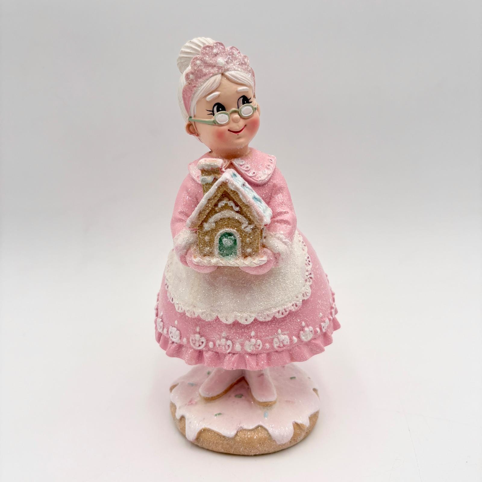 Mrs. Claus Pink Pastel Christmas Figurine With Gingerbread House ...