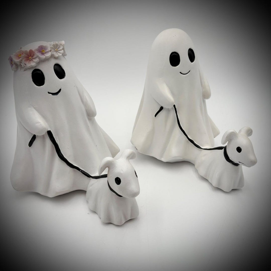 Goblin and Ghoul Halloween Ghost Figurines Set of 2 Ghosts Walking Dogs ...