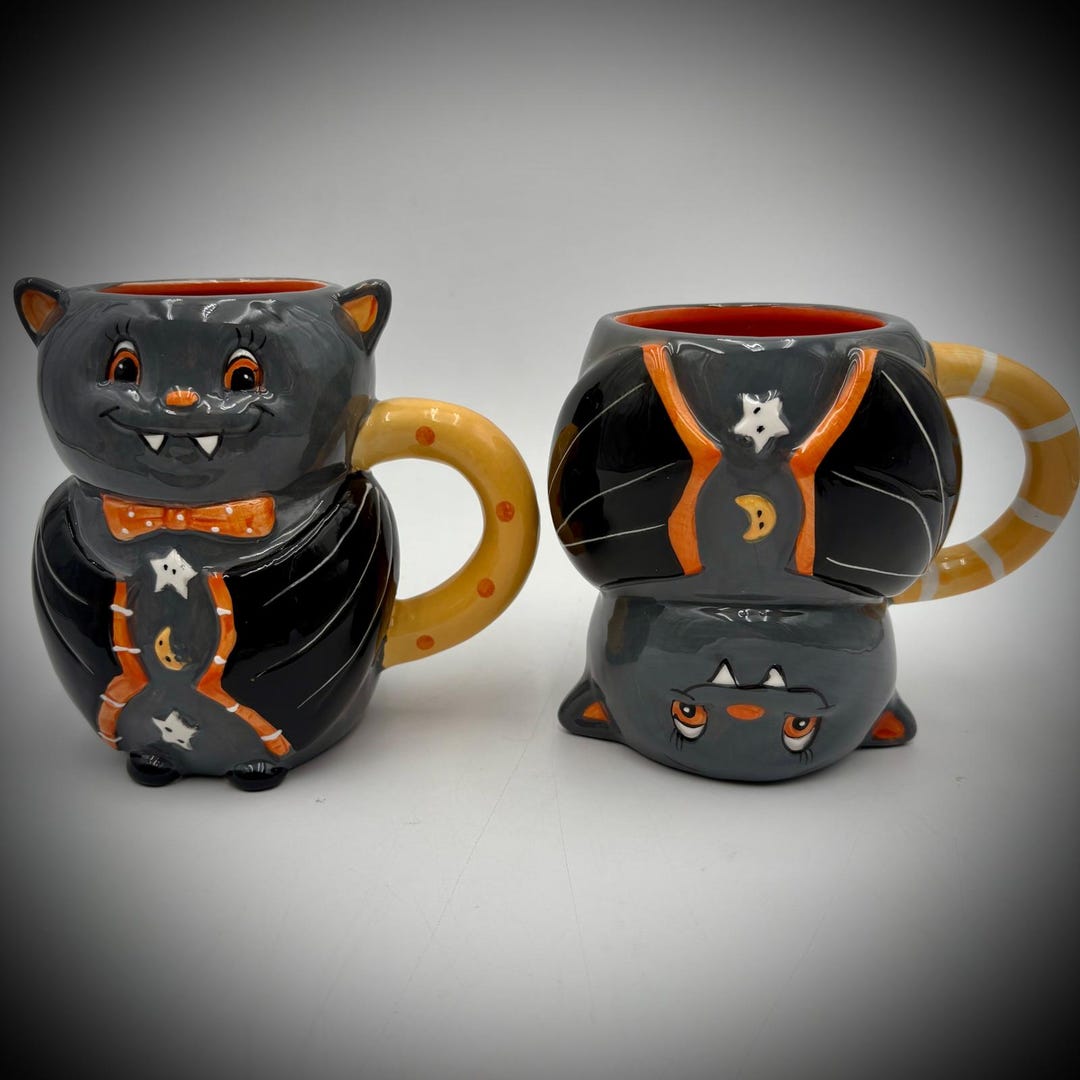 Halloween Bat Mugs Upside Down Vampire Bat Ceramic Coffee Tea Mug Set ...