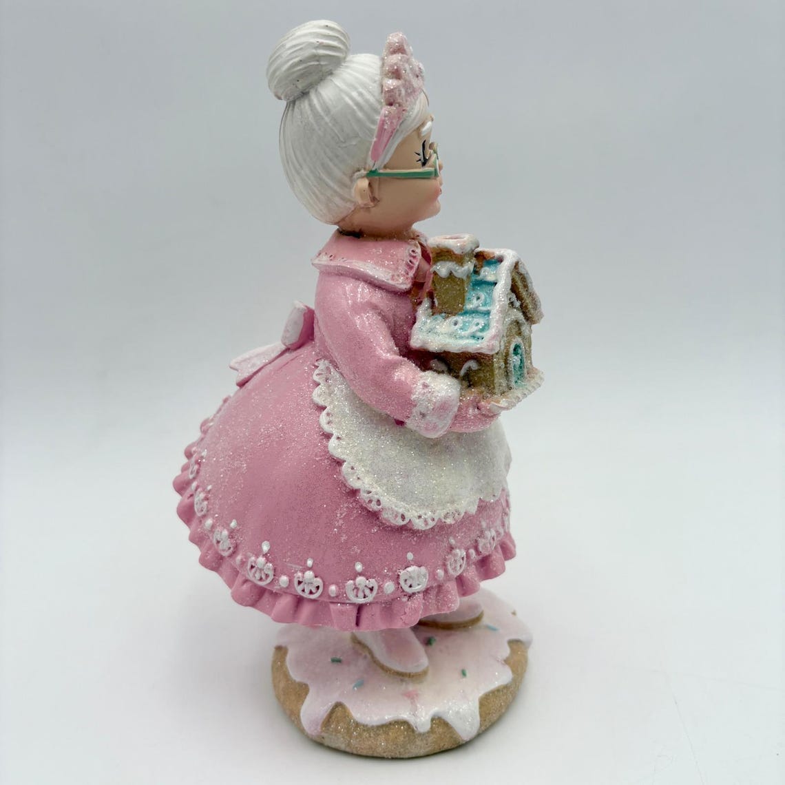 Mrs. Claus Pink Pastel Christmas Figurine With Gingerbread House ...
