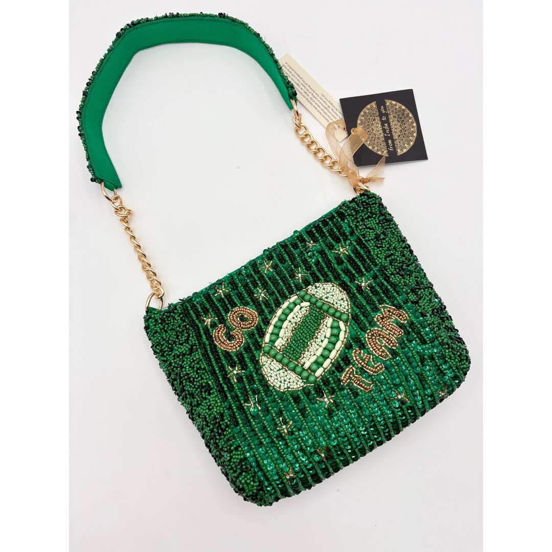 Emerald Green Beaded Football Go Team Purse Shoulder Bag Clutch - Etsy