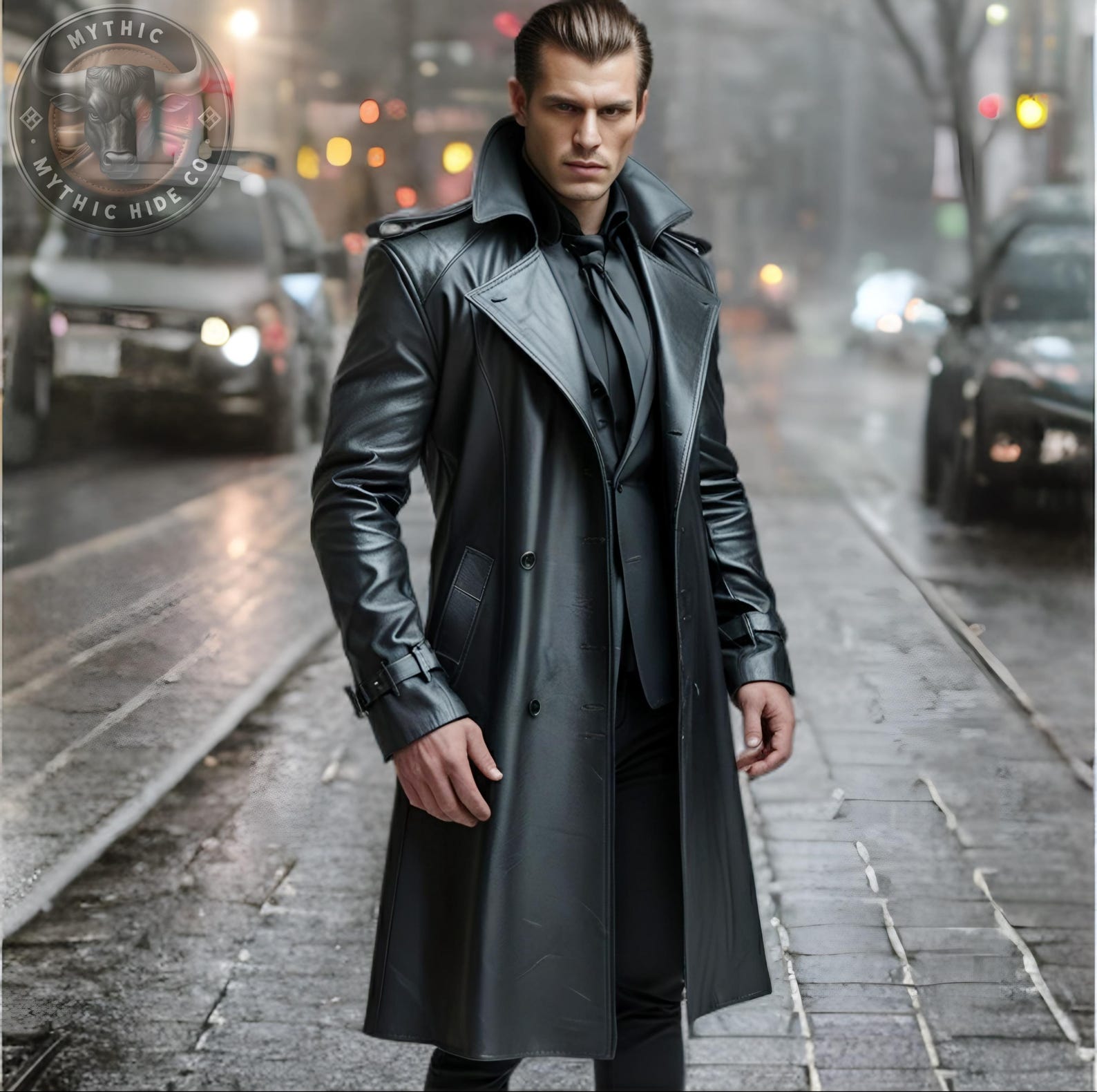 Men's Black Leather Trench Coat | Long Gothic Overcoat | Handmade Full ...